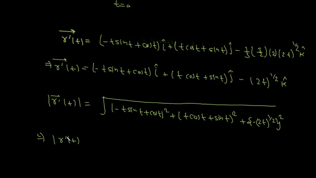 SOLVED: Calculate the arc length of the following vector-valued function r(t) = tcos(t)tsin(t)2t ...