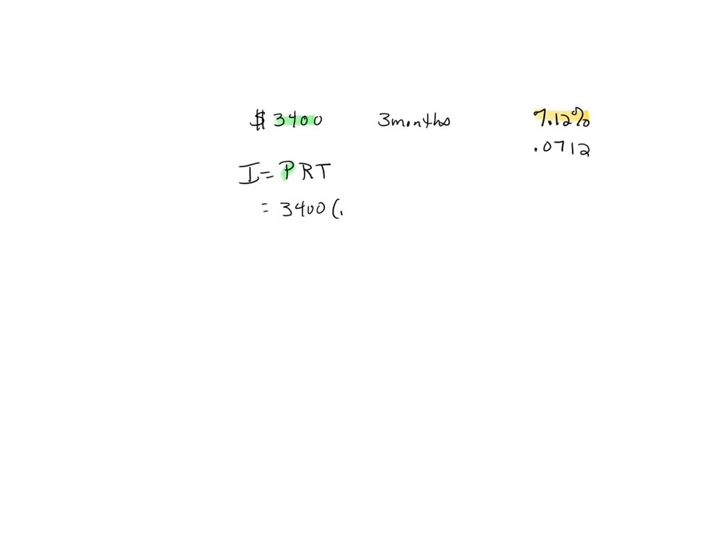 SOLVED: Discrete Math A woman borrowed 3400 from a bank for 3 months. A ...