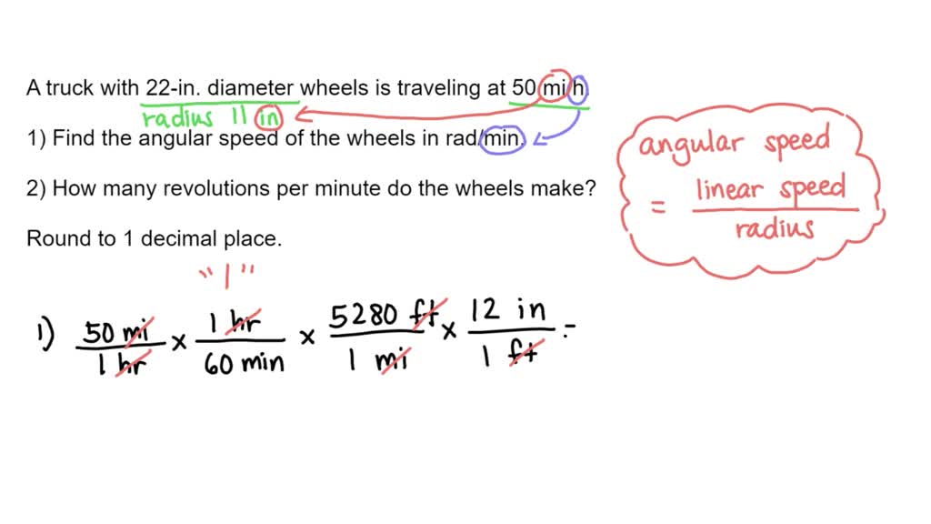 SOLVED: A truck with 22-In -diameter wheels Is traveling at 50 milh ...