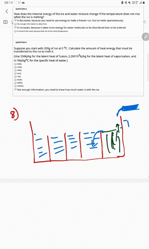 QUESTION 8 How does the internal energy of the ice and water...