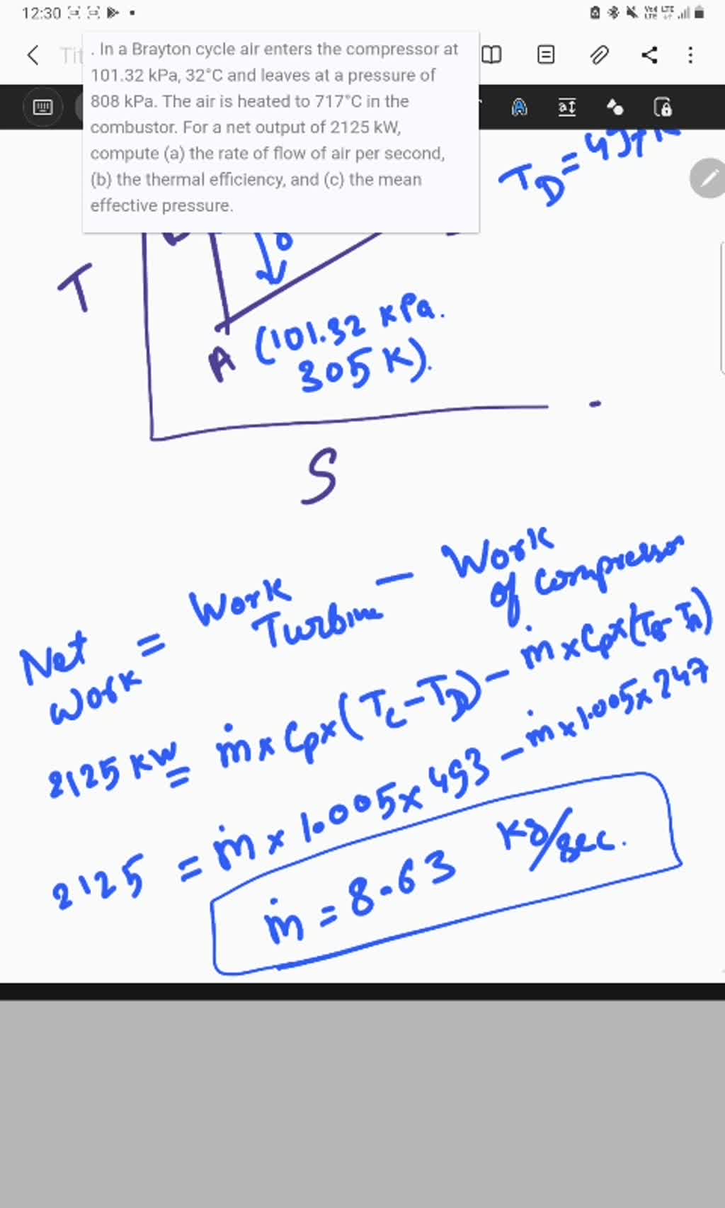 SOLVED: an air-standard brayton cycle has an air leaving the high ...