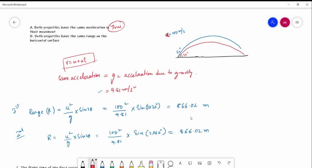 Solved Three Projectiles Aq B And C Are All Launched From The Same Position At The Same Time