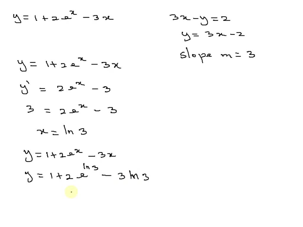 SOLVED: At what point on the curve Y = 1 2e" 3x IS the tangent line parallel to the line 3x - Y ...