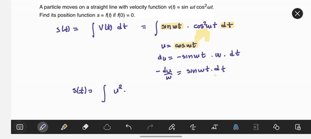 SOLVED: A particle moves on a straight line with velocity function v(t) = sin(13ωt)cos(13ωt)^2 ...