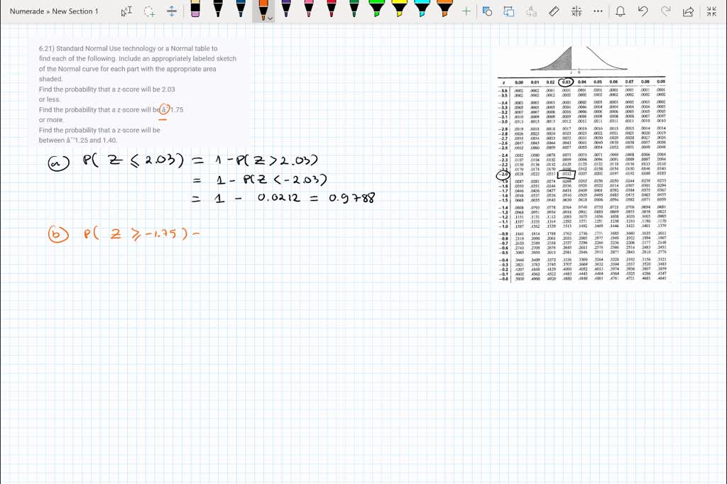 SOLVED: 6.21) Standard Normal: Use technology or a Normal table to find ...