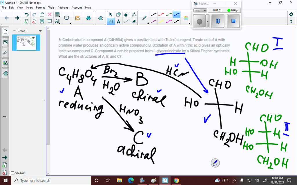 Carbohydrate compound A (C4H8O4) gives a positive test with Tollen's ...