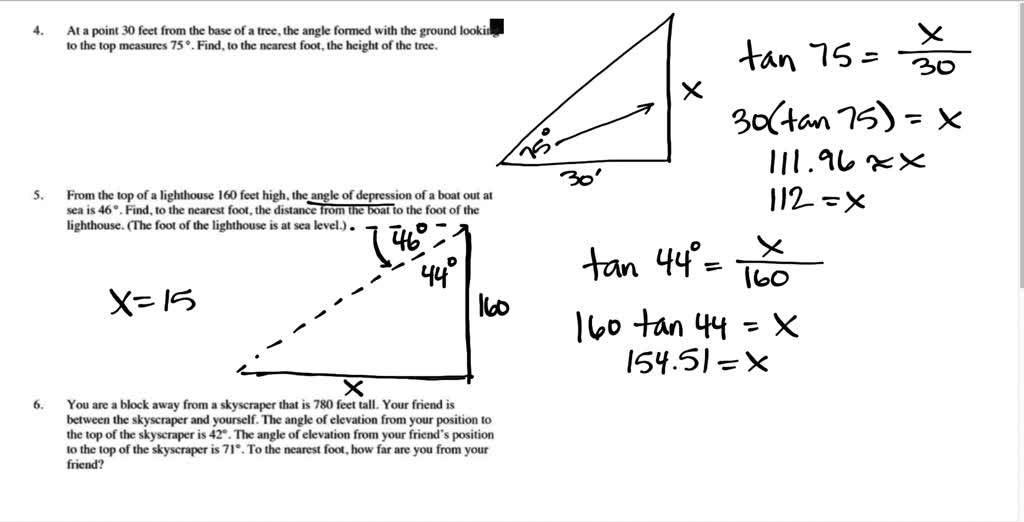 SOLVED: At a point 30 feet from the base Of a tree . the angle formed ...