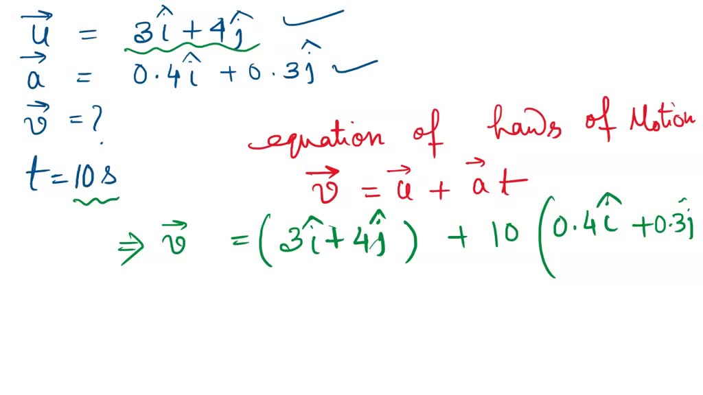 SOLVED: A particle has an initial velocity 3i + 4j and an acceleration of 0.4i +0.3j. Its speed ...