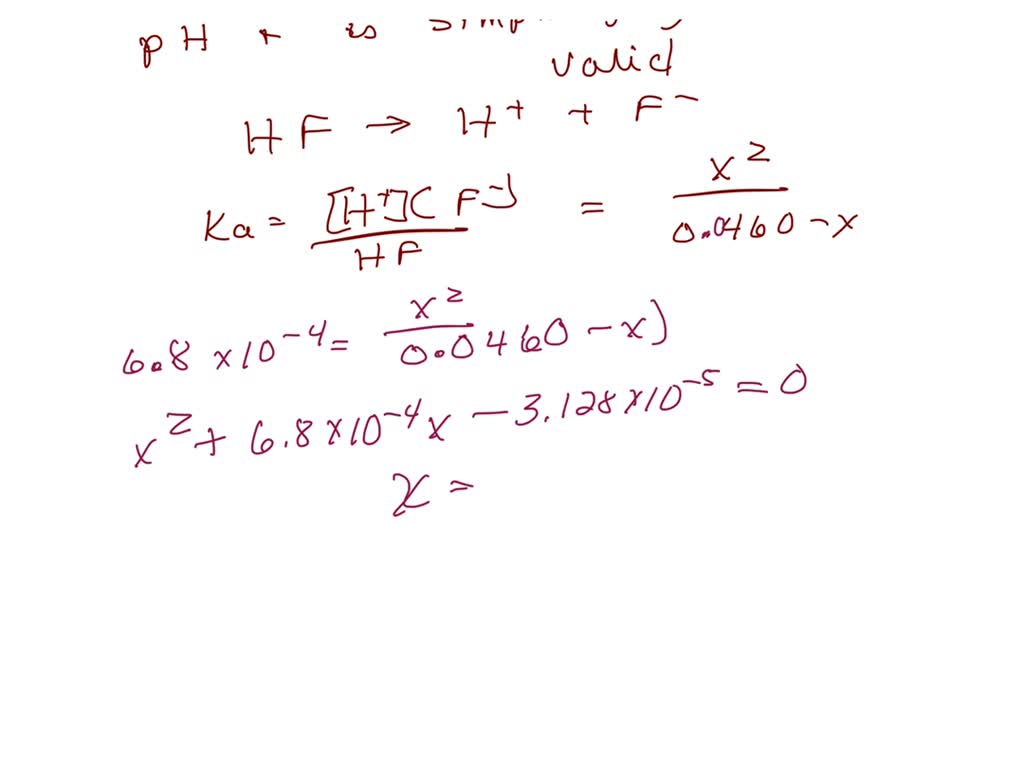 SOLVED: Determine the pH of an HF solution of the following ...