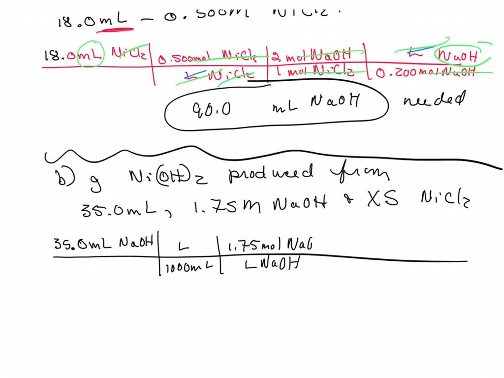 SOLVED: In the reaction NiCl2(aq) + 2NaOH(aq) â†’ Ni(OH)2(s) + 2NaCl(aq), a) how many ...