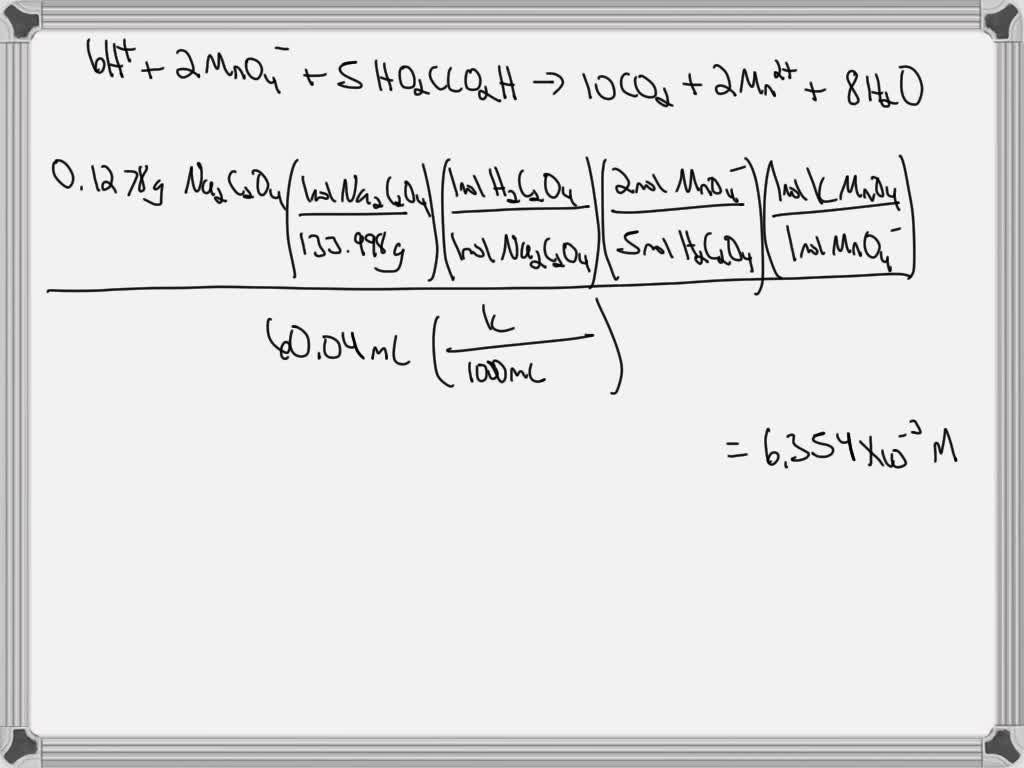SOLVED: A 0.1278-g sample of primary standard Na2C2O4 required exactly 60.04 mL of permanganate ...