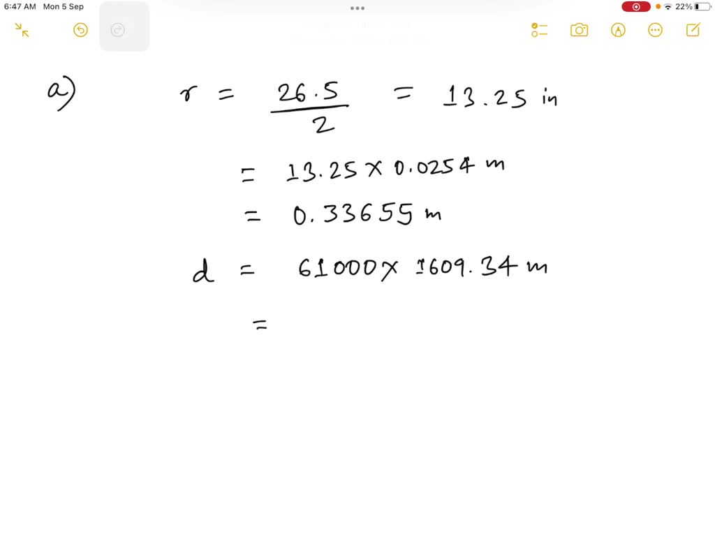 SOLVED: A new midsize car has tires with a diameter of 26.5 inches: The ...