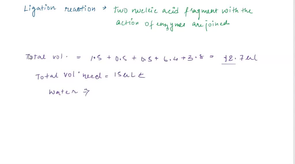 SOLVED: Set up your ligation reaction mixture by adding your insert and ...