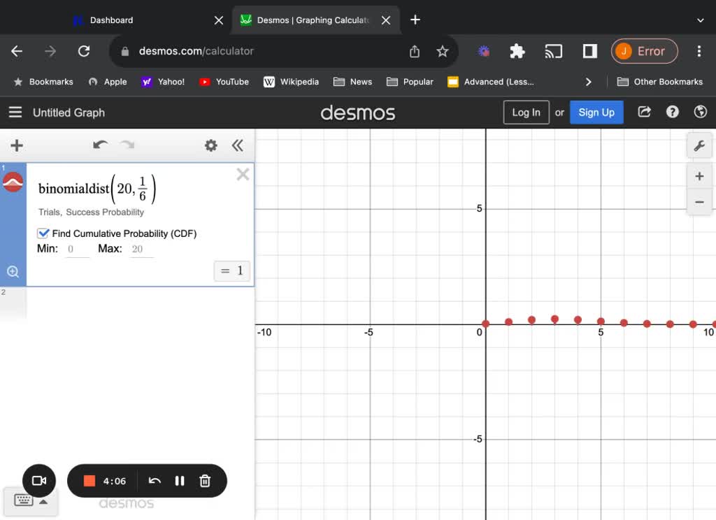 SOLVED: Calculate the cumulative probability of tossing a number cube 20 times, and rolling a 6 ...