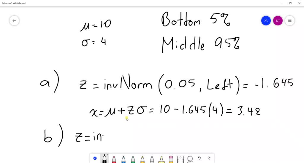 SOLVED: Given a normal distribution with Âµ = 10 and Ïƒ = 4, what is the probability that: a. 5% ...