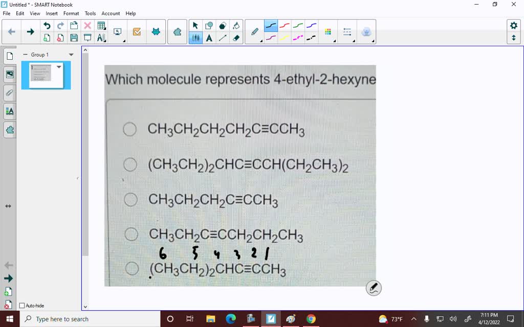 SOLVED: Part A Which molecule represents 4-ethyl-2-hexyne CH:CHzCH2CH2C ...