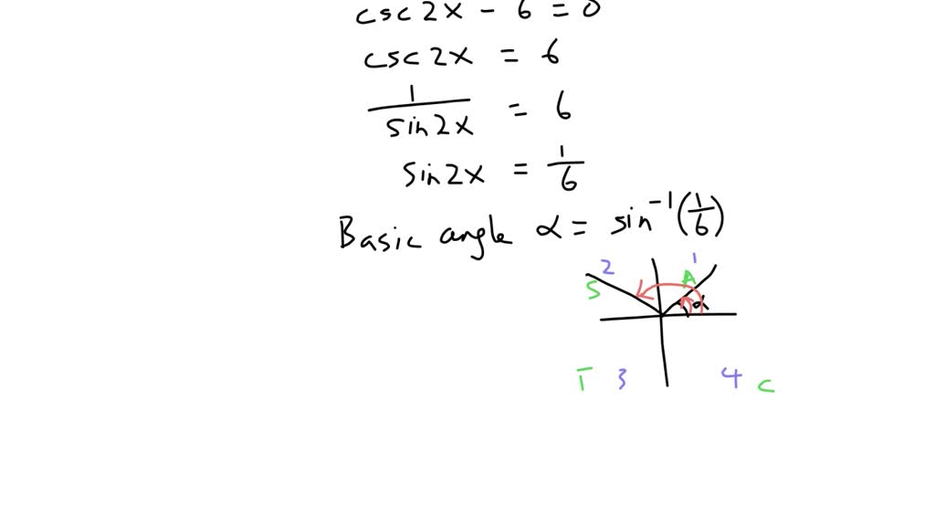 SOLVED: Solve csc ( 2 x ) − 6 = 0 for the four smallest positive solutions