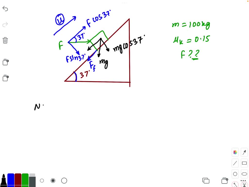 SOLVED: In Fig. 6 a 100 kg block is pushed at a constant speed up the rough 37 degrees ramp by a ...