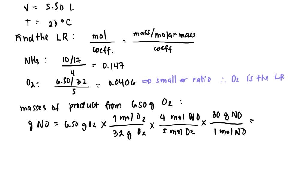 10.0 g of gaseous ammonia and 6.50 g of oxygen gas are introduced into a previously evacuated 5. ...