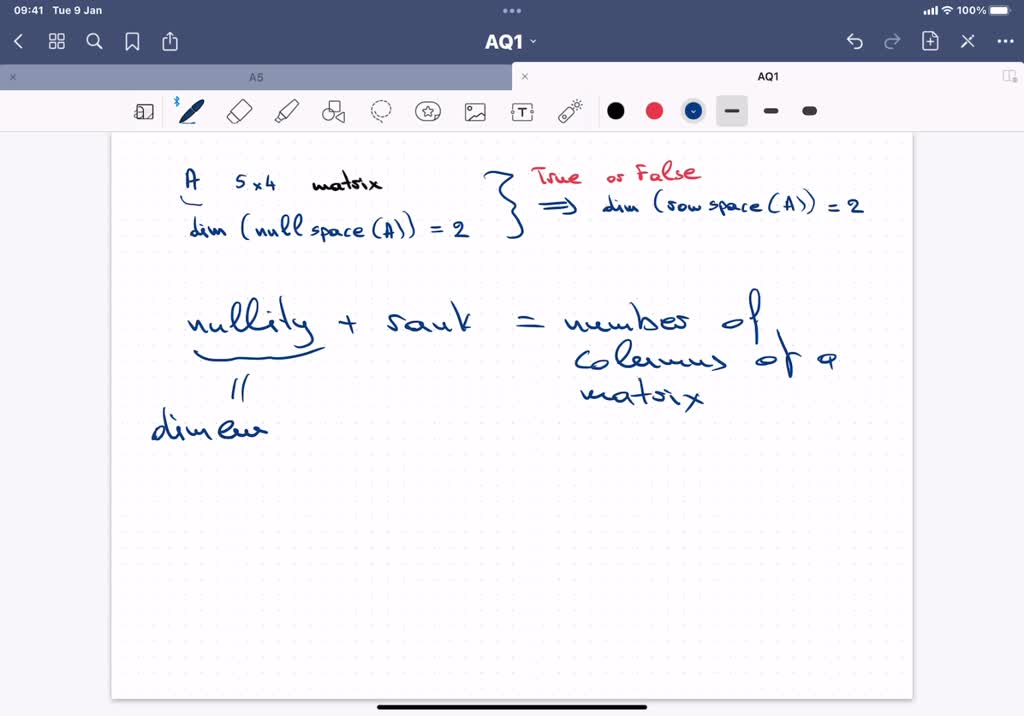 SOLVED: Let A be a 5x5 matrix such that its rank is 4. Then the ...