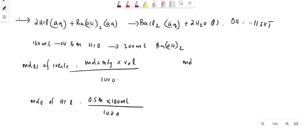 SOLVED: Consider the reaction 2 HCl(aq) + Ba(OH)2(aq) â†’ BaCl2(aq) + 2 H2O Î”H = -118 kJ. In a ...
