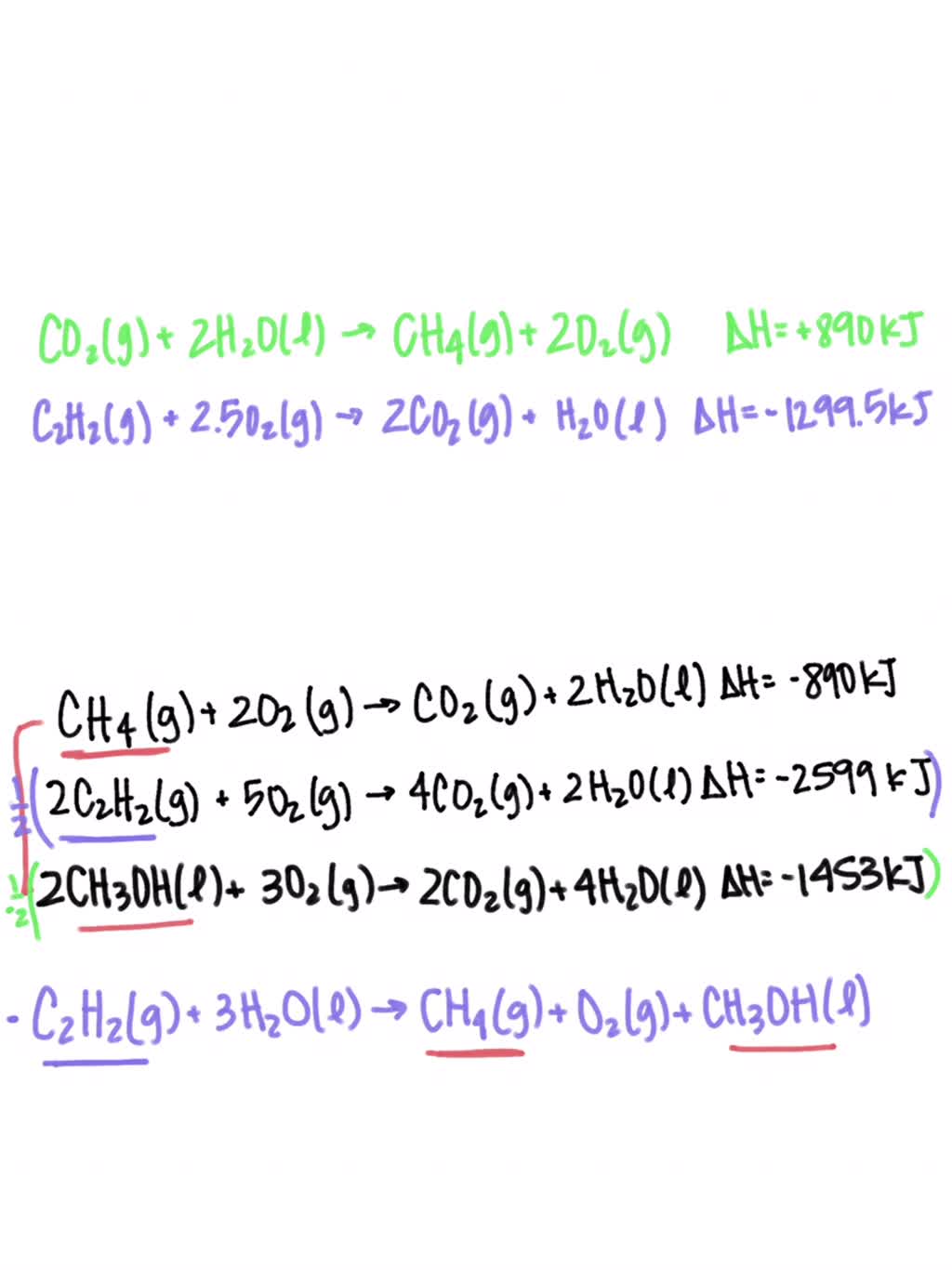 SOLVED: What is the ΔH for the reaction below? C2H2(g) + 3 H2O(l) → CH4 ...