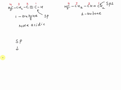 The hydrogen at c 1 of 1 butyne is much more acidic than the...