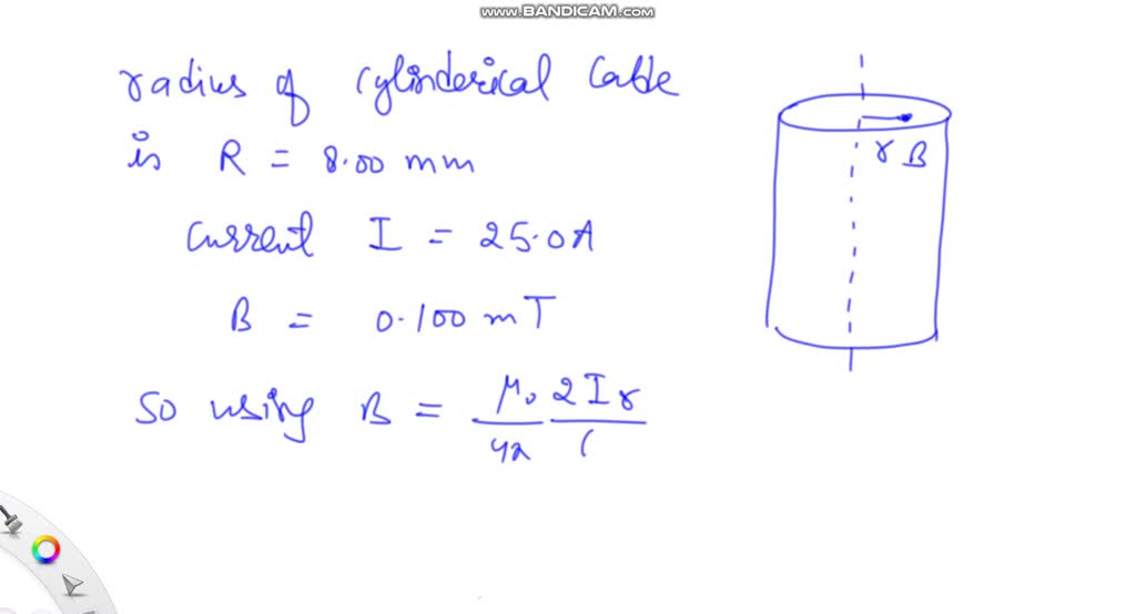 SOLVED: A cylindrical cable of radius 8.00 mm carries a current of 25.0 ...