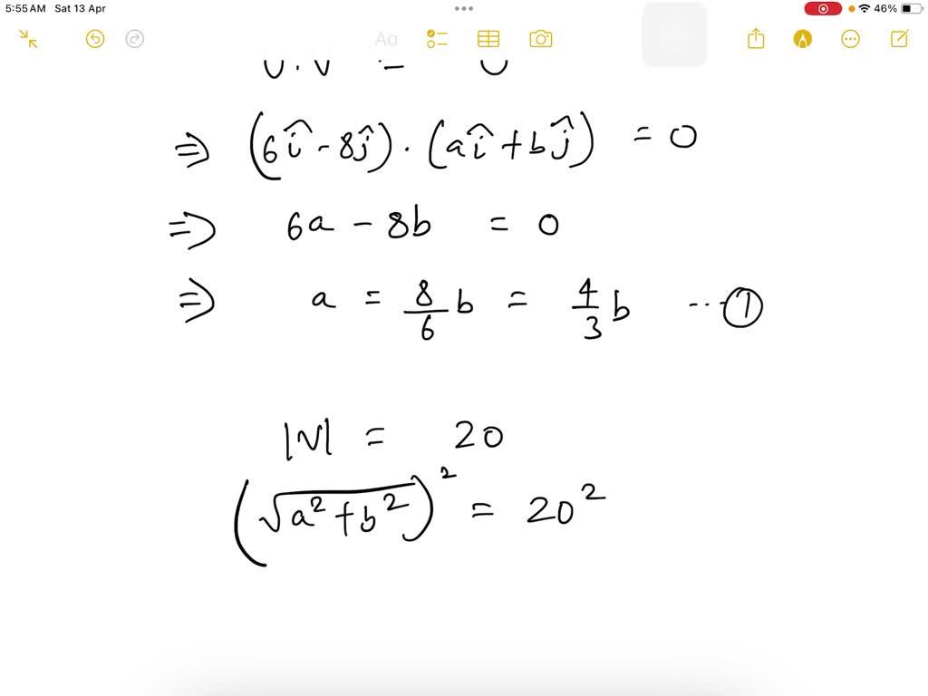 SOLVED: Two perpendicular vectors U in the x-y plane. The vector U=6i ...