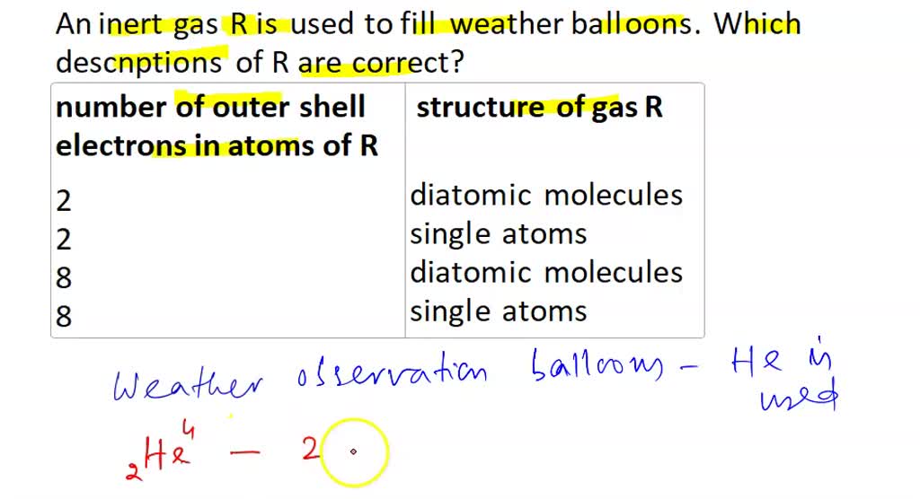 SOLVED: 21 - An inert gas R is used to fill weather balloons. Which ...
