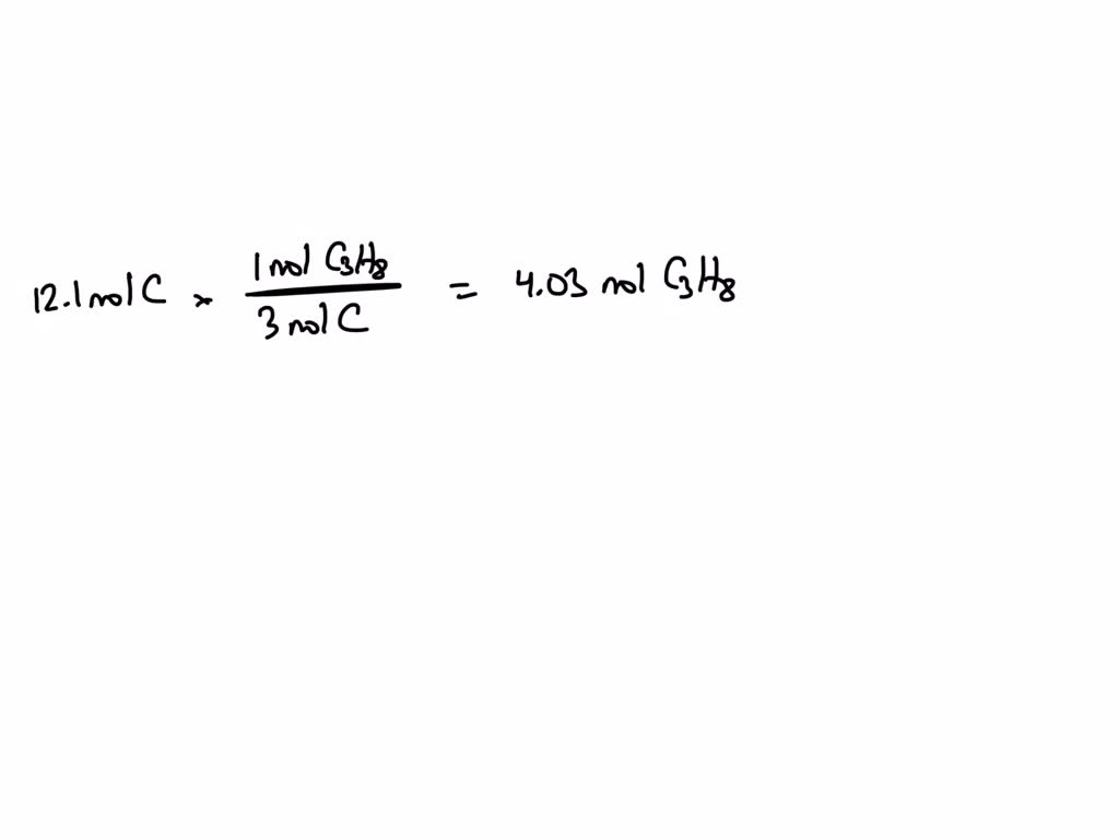 SOLVED: A sample of propane, C3H8, contains 12.1 moles of carbon atoms. How many total moles of ...