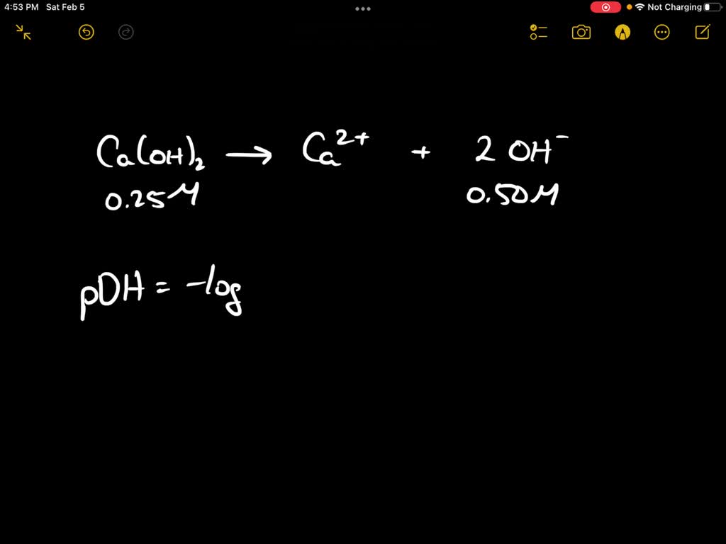 SOLVED: Calculate the pH of a 0.25 M calcium hydroxide, Ca(OH)2 ...