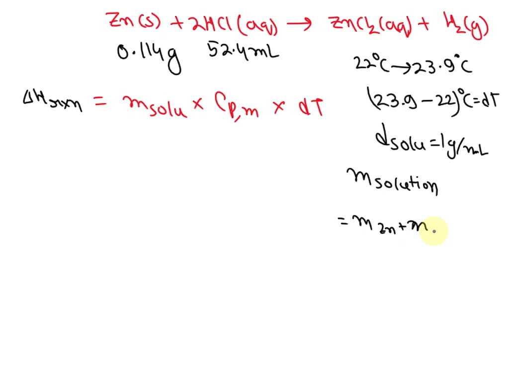 SOLVED: Zinc metal reacts with hydrochloric acid according to this ...