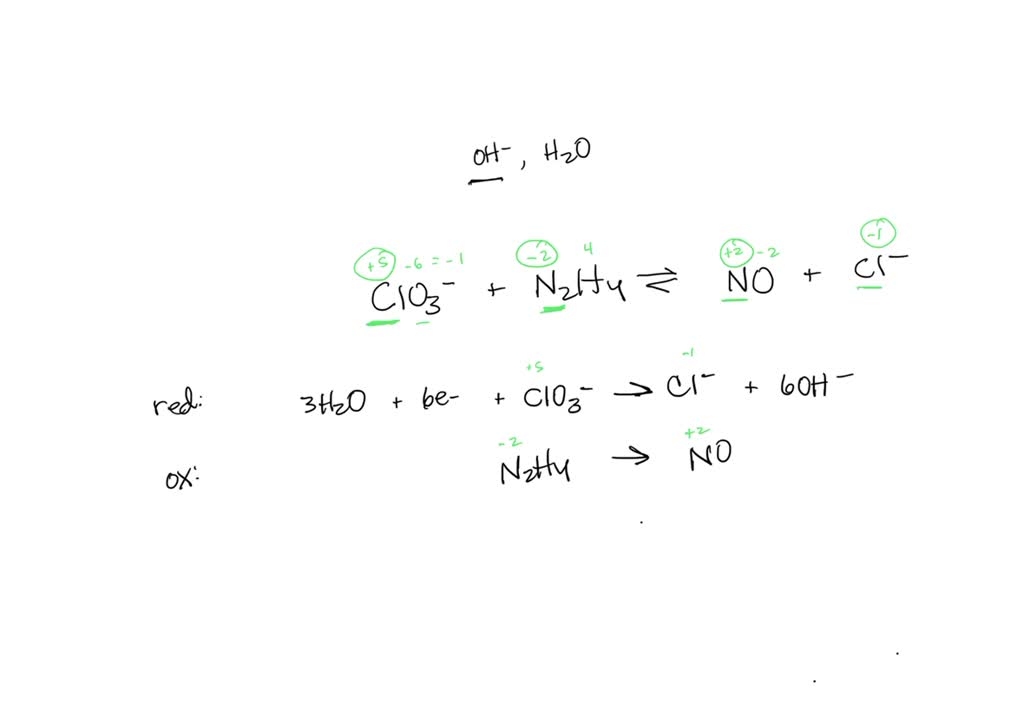 SOLVED: After balancing the redox reaction of ClO3- and N2H4 in basic conditions, how many water ...