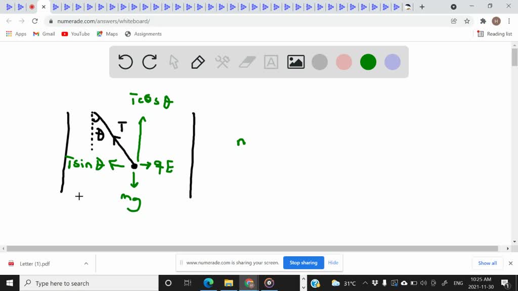 SOLVED: A small object of mass m carries a charge q and is suspended by ...