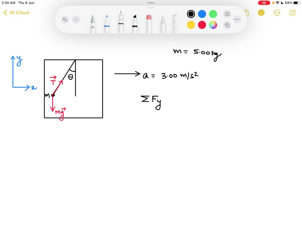 SOLVED: Situation: A 5.00 kg object is suspended from the ceiling of an accelerating boxcar. If ...