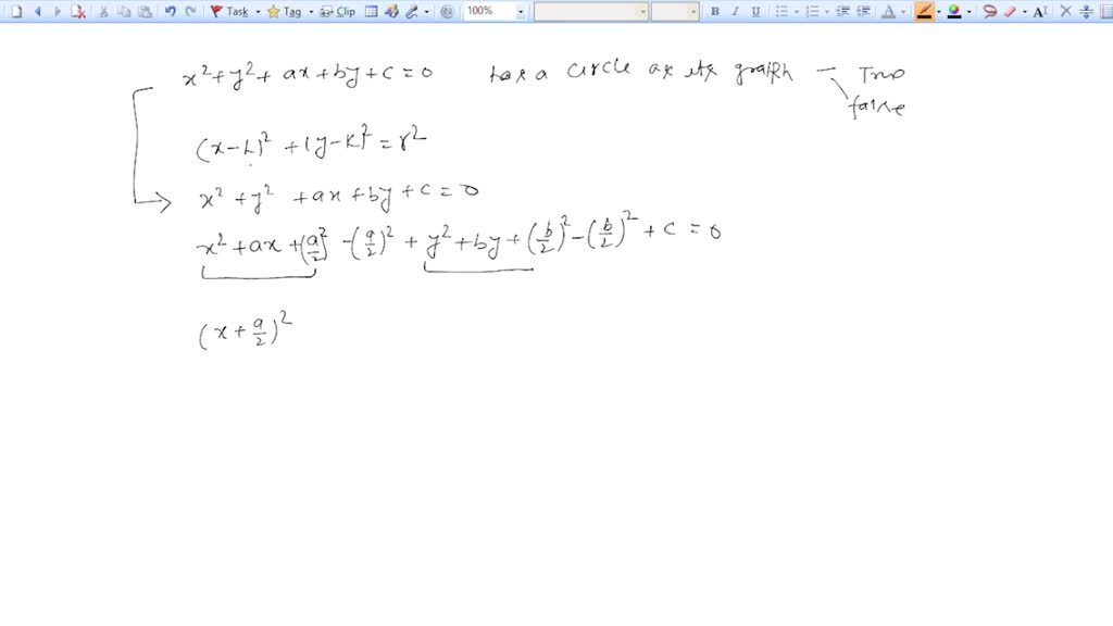 SOLVED: Every equation of the form x2+y2+ax+by+c=0 has a circle as its ...