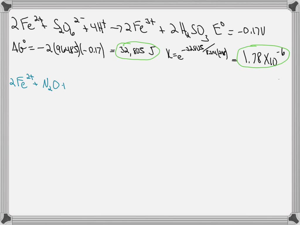 SOLVED: Texts: 22. Given the following reduction half-reactions: Fe3+(aq) + e- -> Fe2+(aq) Ered ...