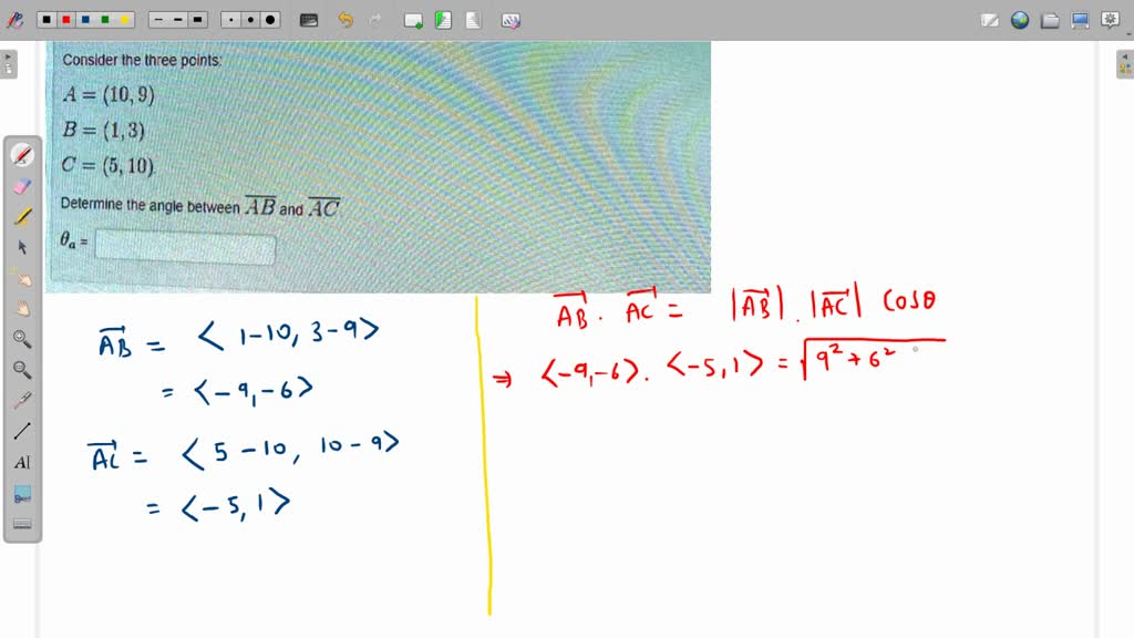 SOLVED: Consider the three points: A = (10, 2) B = (3, 4) C = (1, 7 ...