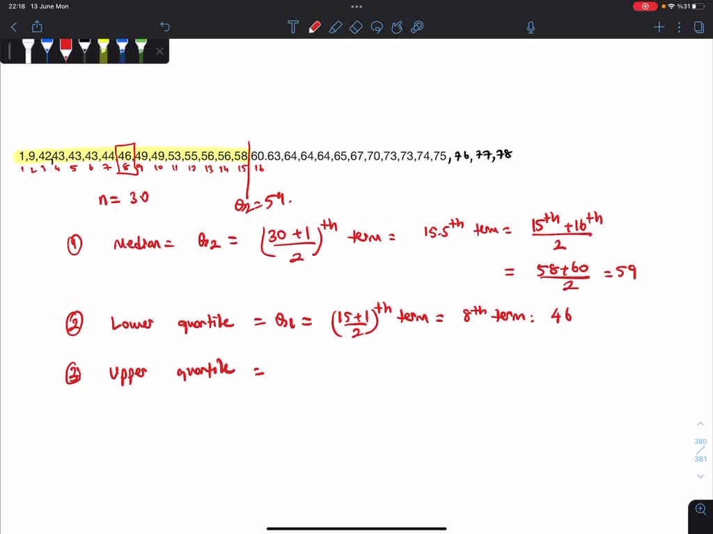 SOLVED: Consider the following boxplot constructed for set ol' data What are the first, second ...