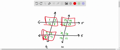 2 intersecting lines are shown a line with points t r w intersects a line with points s r v at ...