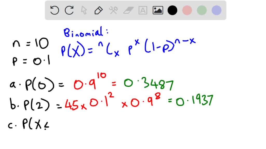 SOLVED: Consider a binomial experiment with n = 10 and p = 0.10. (a) Compute f(0). If required ...