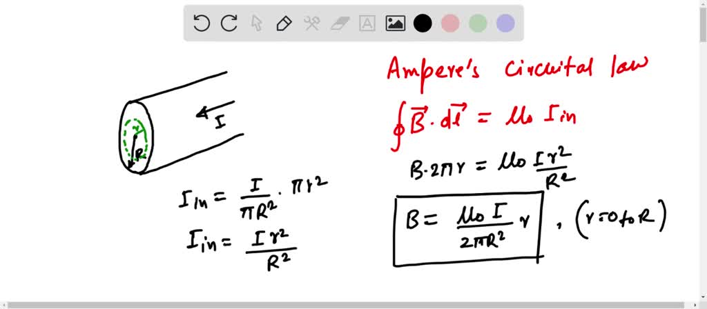 SOLVED: A long, solid, cylindrical conductor of radius 5.0 cm carries a current of 39 A ...