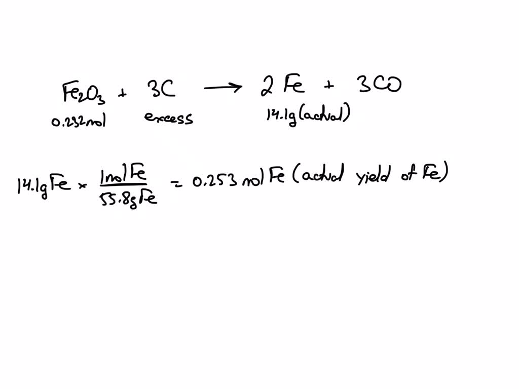 solved-combining-0-232-mol-fe2o3-with-excess-carbon-produced-14-1-g-fe