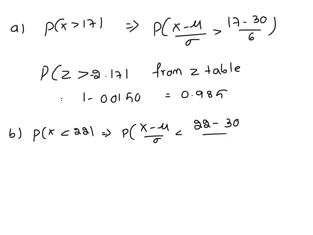 2. Given a normal distribution with µ= 30 and σ= 6, find (a) the normal ...