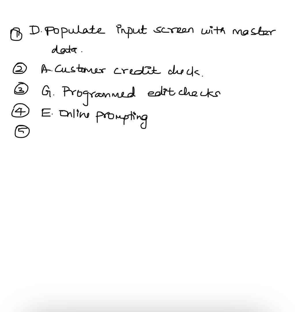 SOLVED: Consider the following list of internal controls. For each ...