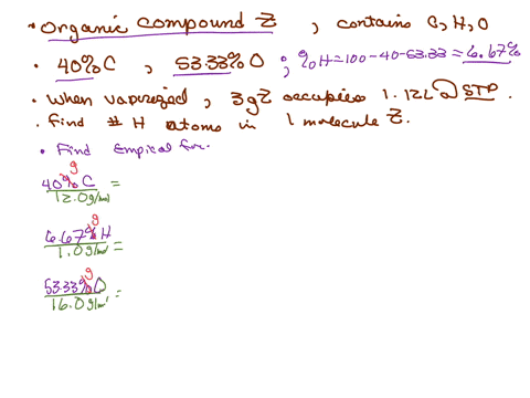 An organic compound z contains carbon hydrogen and oxygen...