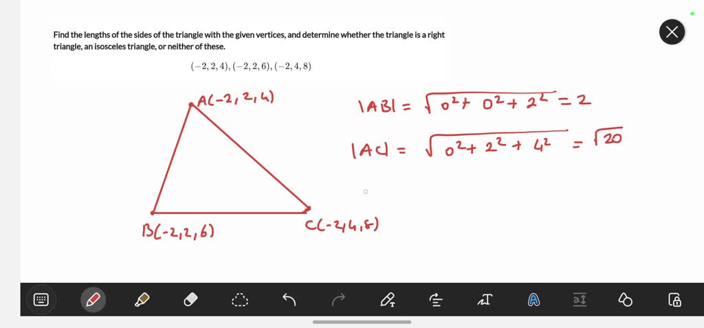 SOLVED: Find the lengths of the sides of the triangle with the given vertices, and determine ...