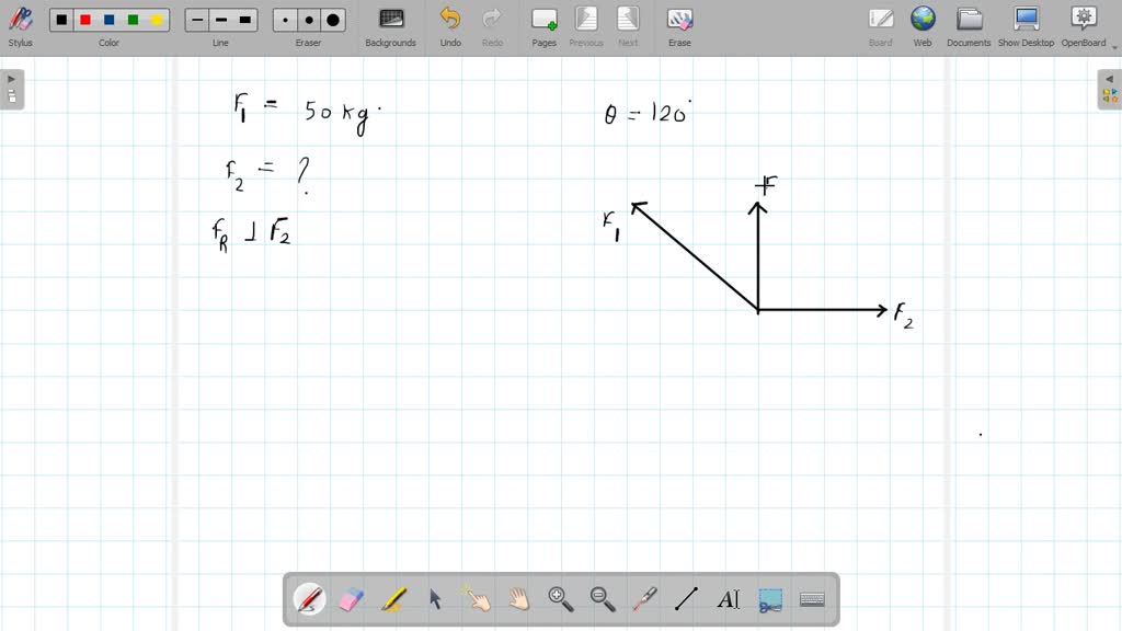 SOLVED: '1. Two forces act an angle of 120*. If the greater force is 50 ...