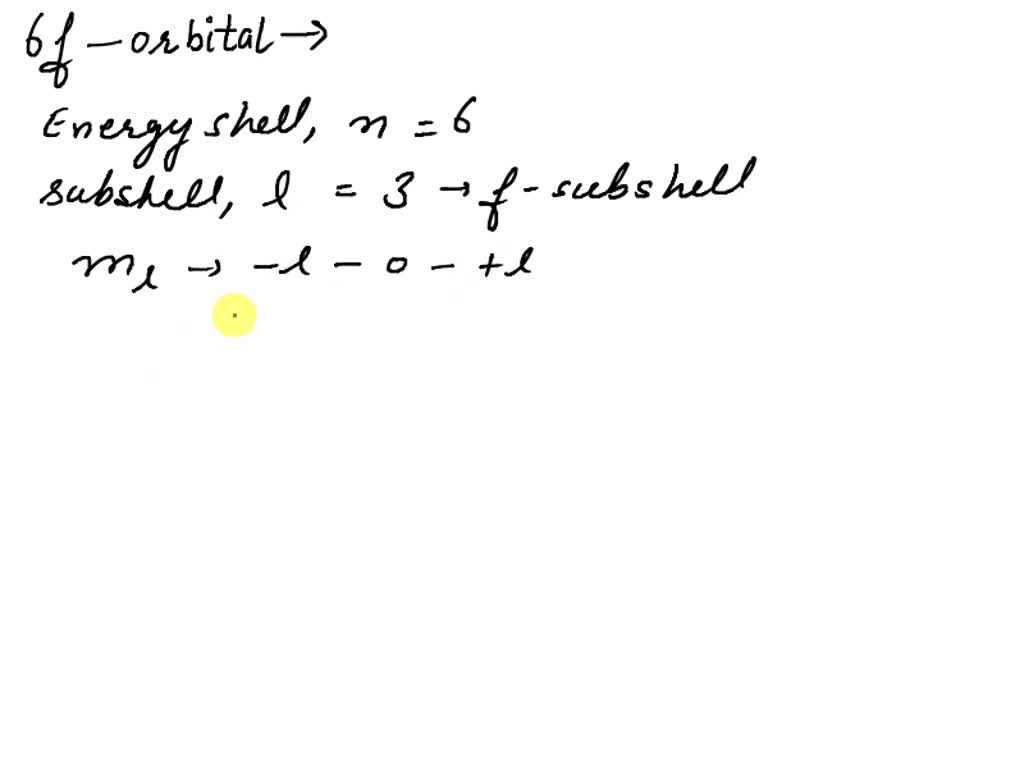 SOLVED: An electron is in the 6f orbital. What possible values of the quantum numbers n, l, m ...